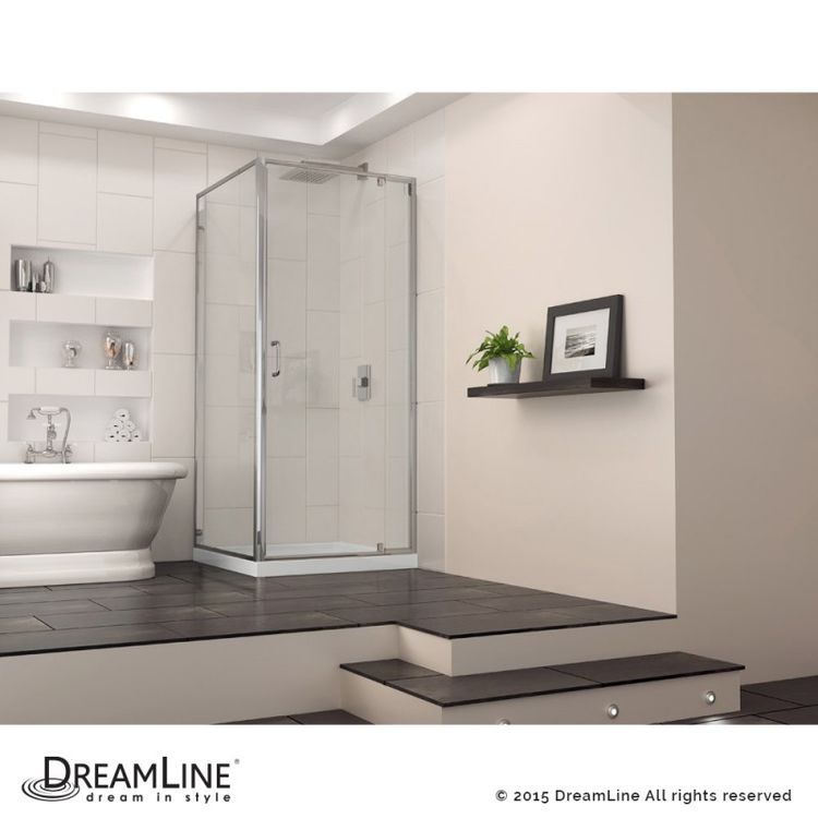 DreamLine Flex 32" D x 32" W x 74 3/4" H Semi-Frameless Pivot Shower Enclosure in Chrome with ...